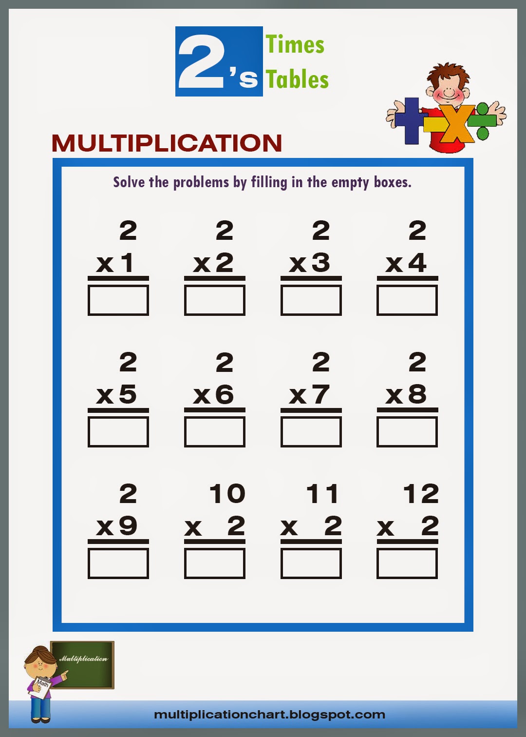 Multiplication Worksheets - 2 Times - MULTIPLICATION CHARTS