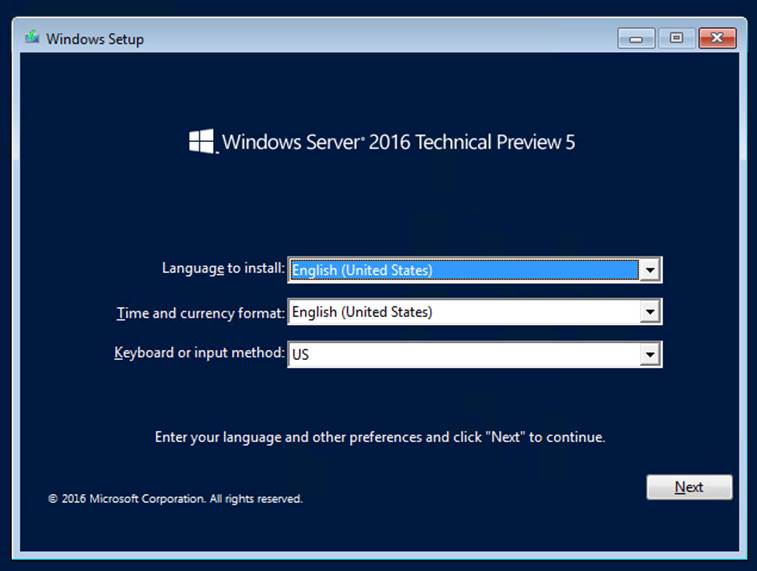 Installing Windows Server 2016 Technical Preview 5