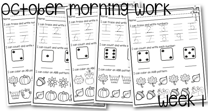 October Morning Work for Kindergarten - Miss Kindergarten