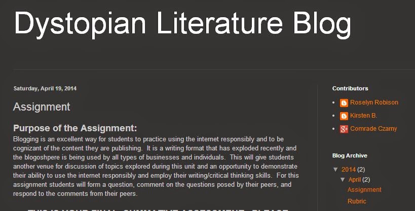 Mrs. Robison's Blog: Dystopian Literature Circle Unit Final: Blog ...