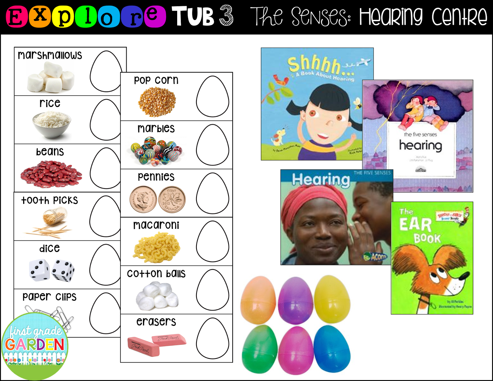 First Grade Garden: Explore Tubs for the Five Senses {with Freebies}