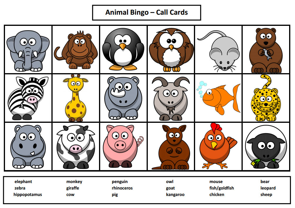 Millminds Clases de Inglés: Animal Bingo