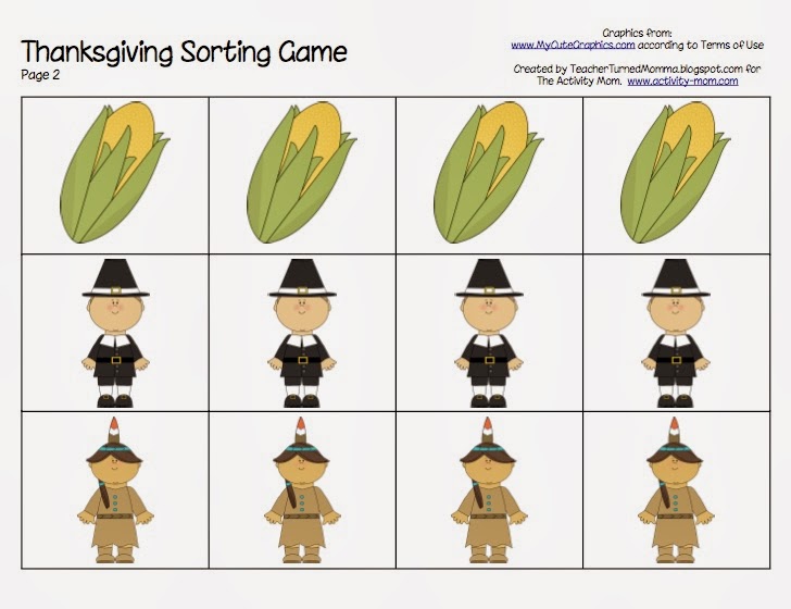 Thanksgiving Sorting (printable) - The Activity Mom