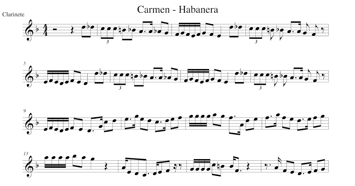 Partituras Pentagramadas: Partitura Carmen - Habanera Melodia Partituras Pentagramadas: Partitura Carmen - Habanera Melodia
