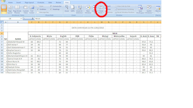 Cara Mengunci Kolom Baris Freeze Panes Pada MS Excel 2007 HIPPO PANGGANG cara-mengunci-kolom-baris-freeze-panes-pada-ms-excel-2007-hippo-panggang