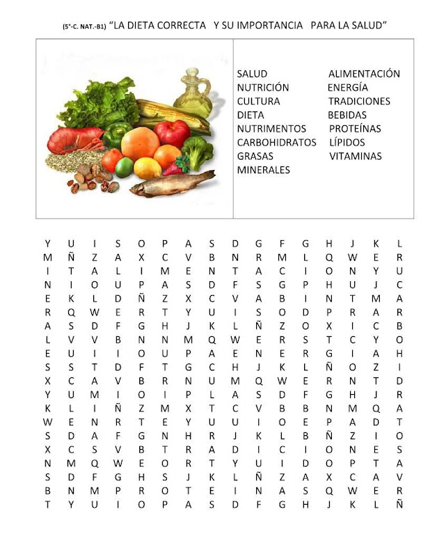 Sopa de letra de alimentos saludables - Imagui