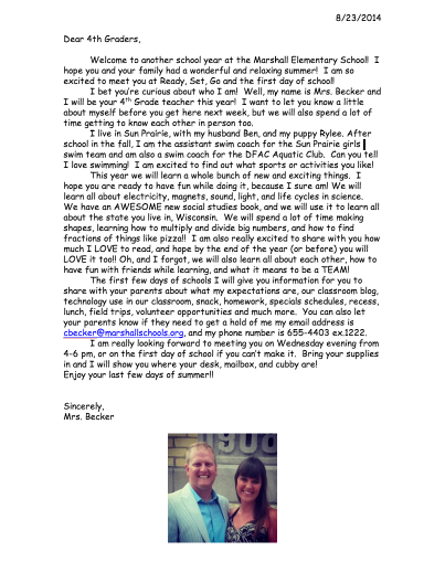 Mrs. Becker's 4th Grade Class: Welcome to 4th Grade!