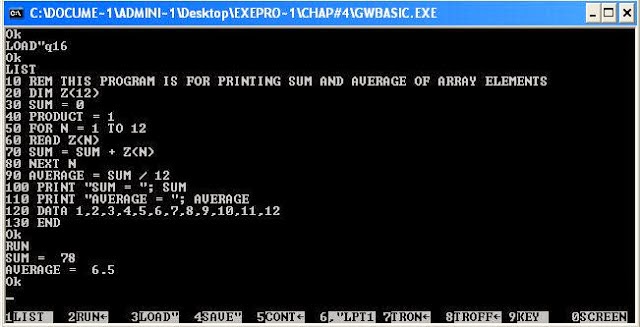 Gw basic help: all program related arrays in gwbasic including (Sum,Product,Reverse order,Square ...