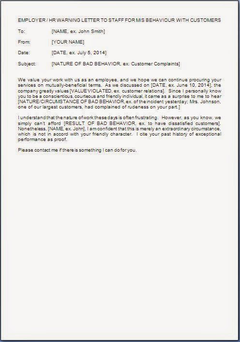 Warning Letter to Employee Bad Behavior Warning Letter to Employee Bad Behavior