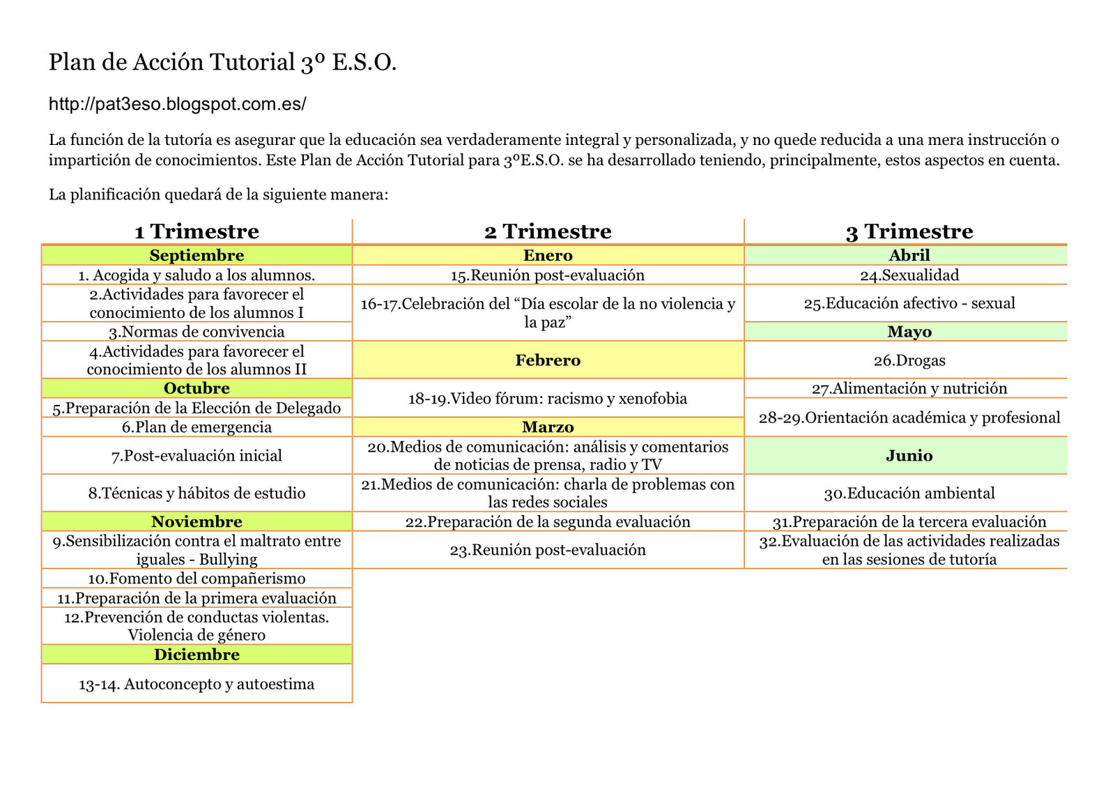 Plan de Acción Tutorial 3º E.S.O.