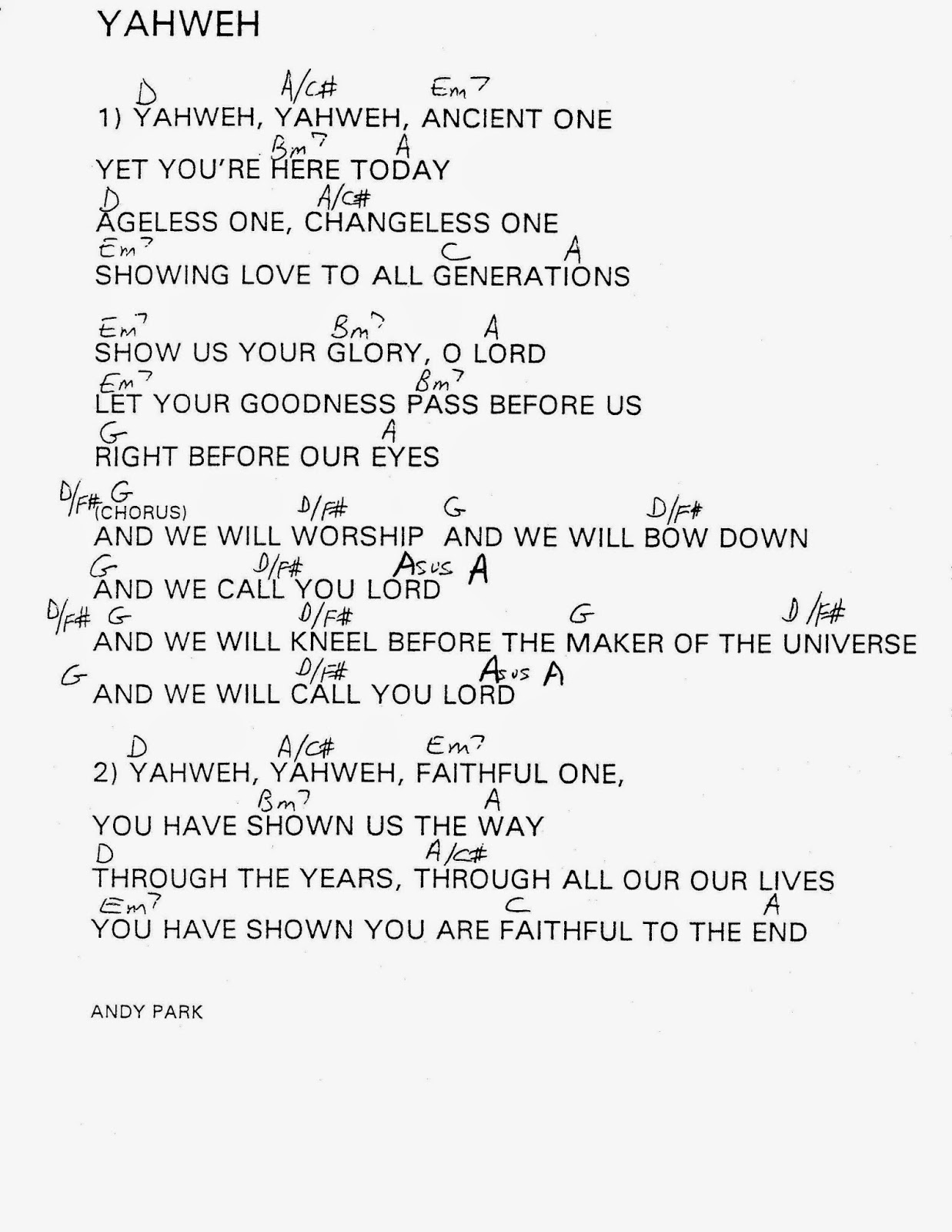 Worship Lead Sheets: Yahweh - Andy Park Worship Lead Sheets: Yahweh - Andy Park