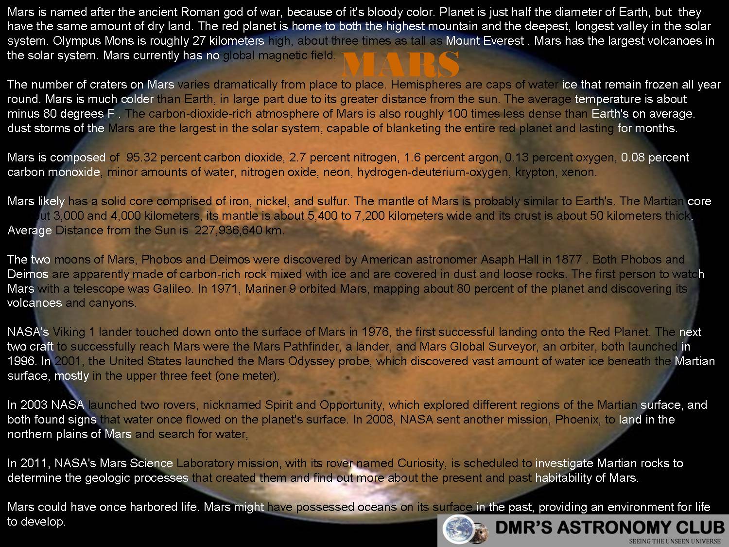 DMR S ASTRONOMY CLUB Solar System Facts About Mars dmr-s-astronomy-club-solar-system-facts-about-mars