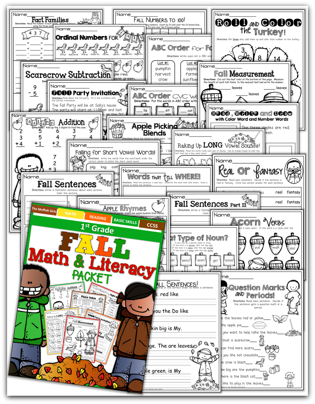 Fall Math and Literacy Packet (1st Grade)