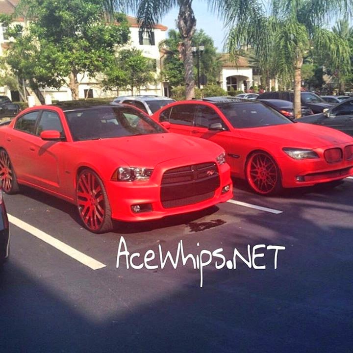 Ace-1: Matte Red Charger R/T on 26" Forgiatos and BMW 7 on 24" Forgitos