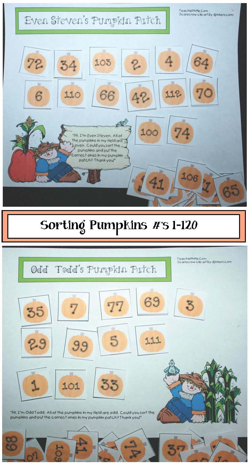 Numbers in the Pumpkin Patch Center Game - Classroom Freebies