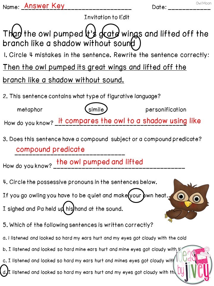Mentor Sentence Planning Present- Using Owl Moon - Ideas by Jivey