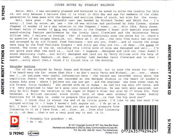 Vintage Stand-up Comedy: Monty Python - Another Monty Python Record 1971
