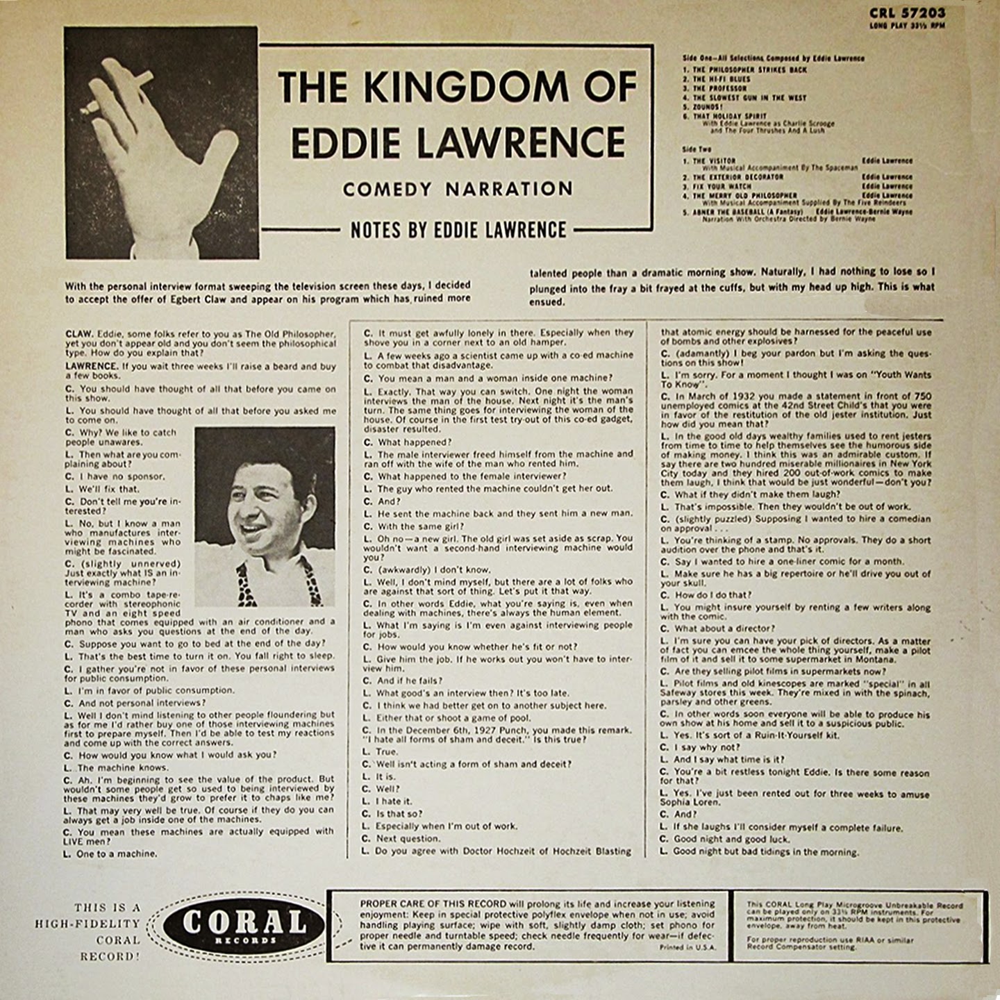 Vintage Stand-up Comedy: Eddie Lawrence - Kingdom Of Eddie Lawrence 1958
