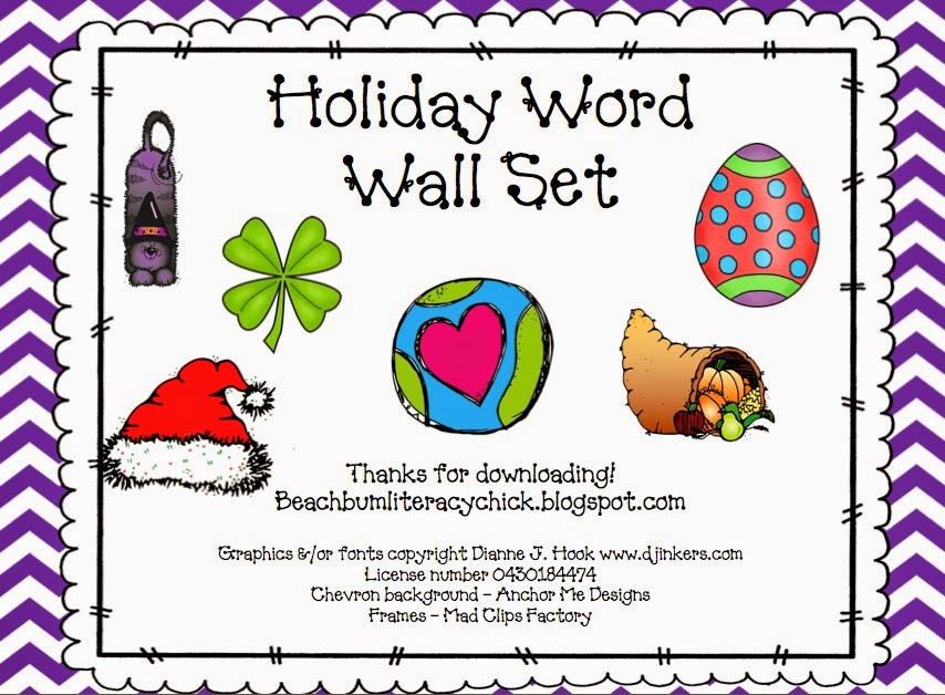Beach Bum Literacy Chick: Holiday Word Wall Cards and Activities!