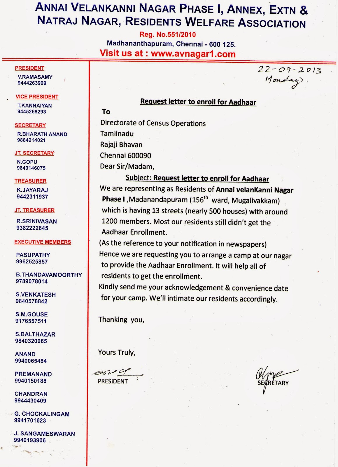 Annai Velankanni Nagar - Phase 1, Extn, Annex & Natraj Nagar Residents Welfare Association ...