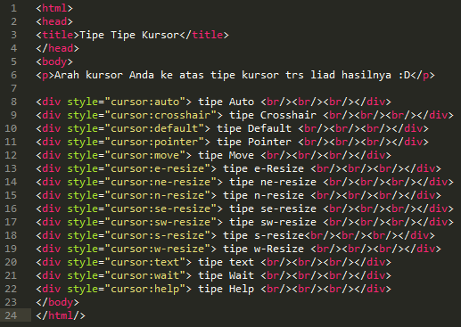 Dimensi TutupBotol: Tipe-Tipe Kursor-CSS