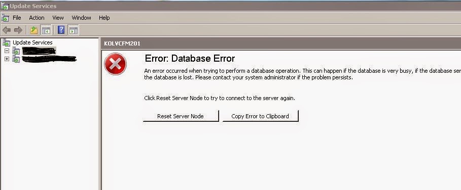 SCCM Issue Tracker: WSUS database error 'RESET SERVER NODE' SCCM Issue Tracker: WSUS database error 'RESET SERVER NODE'