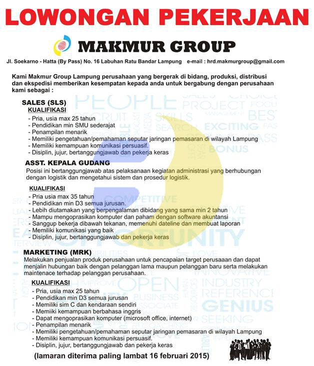 √ Karir Kerja PT. Makmur Group - Lowongan Kerja Lampung