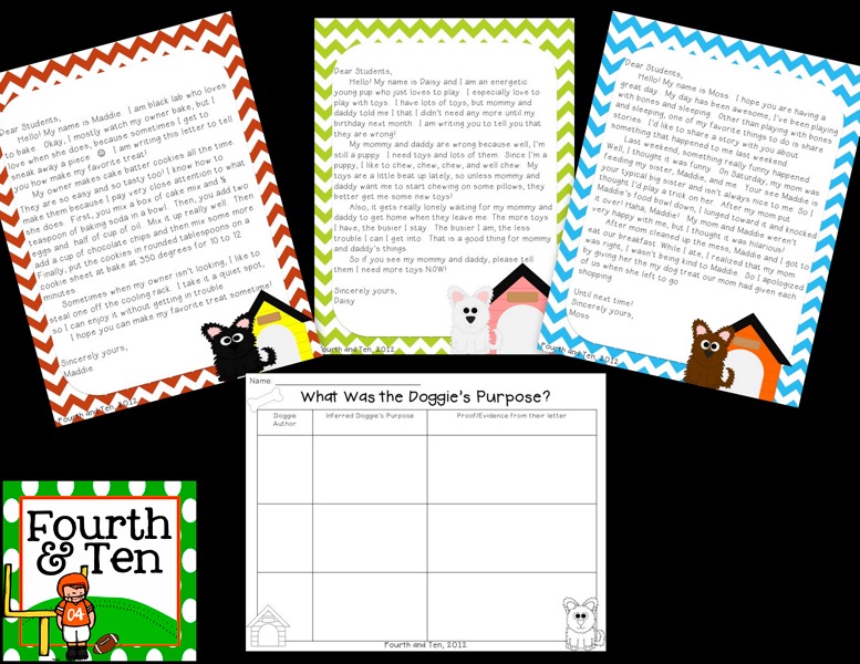 Fourth and Ten: What's the Doggie's Purpose: Author's Purpose Freebie