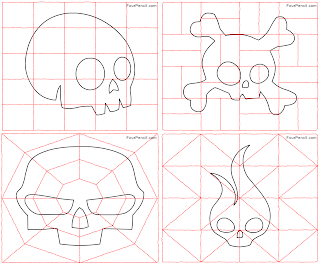 Four grid: Free printable Skull grid line drawing worksheet/activity ...
