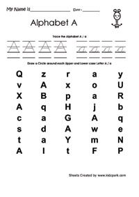 Kids Worksheets: Identify the alphabet from a set of alphabet list