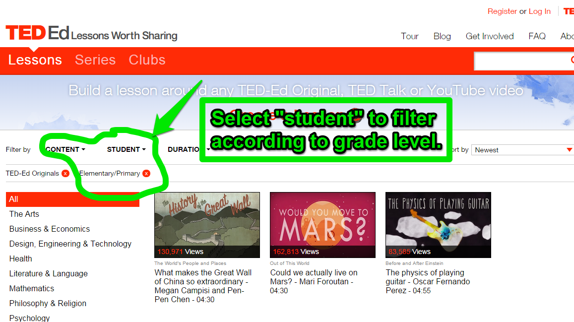 Sorting TED-Ed Lessons by Grade Level - Free Technology For Teachers