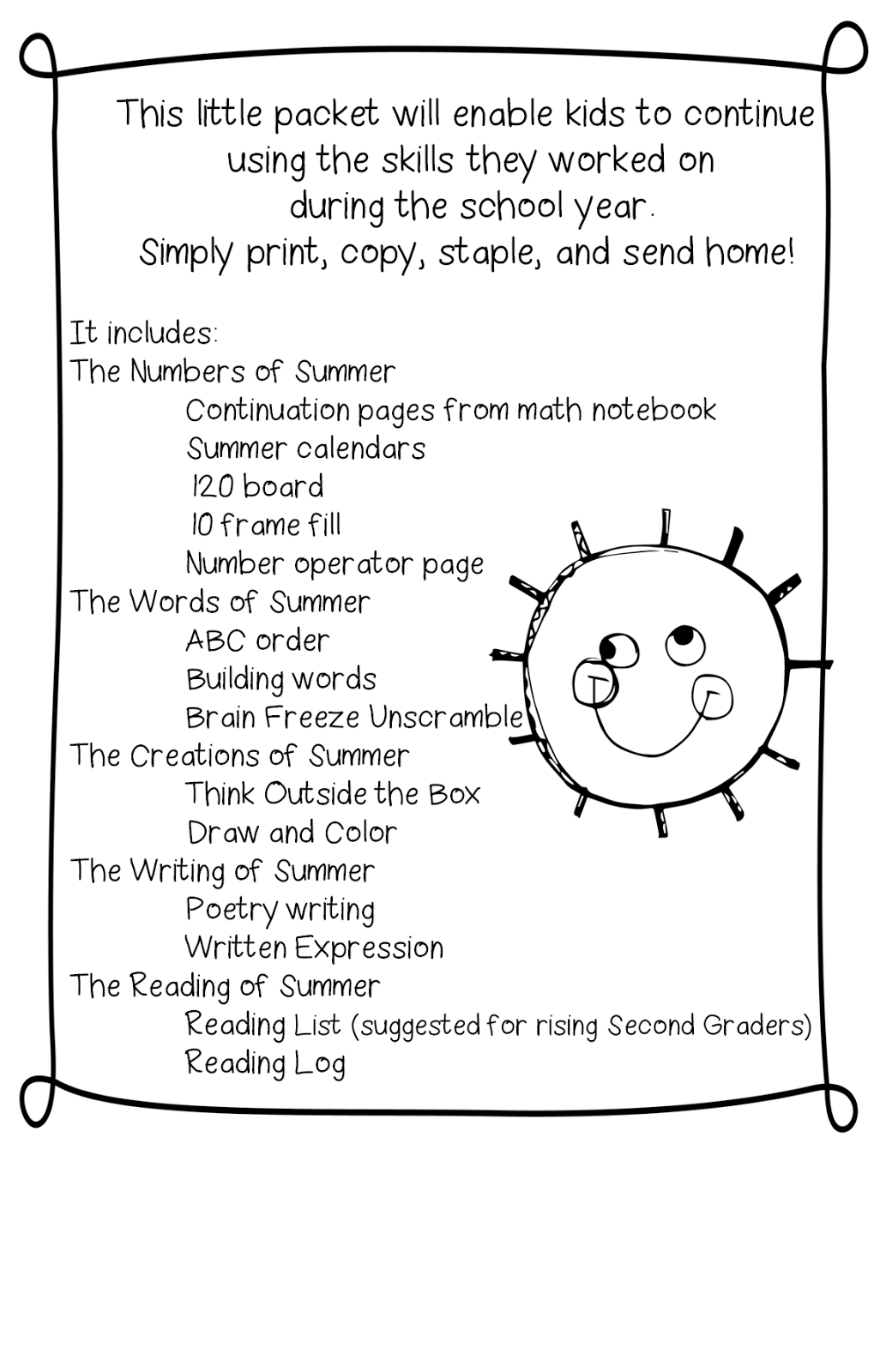 The Days of Summer! A send home packet of fun! | First Grade Wow ...