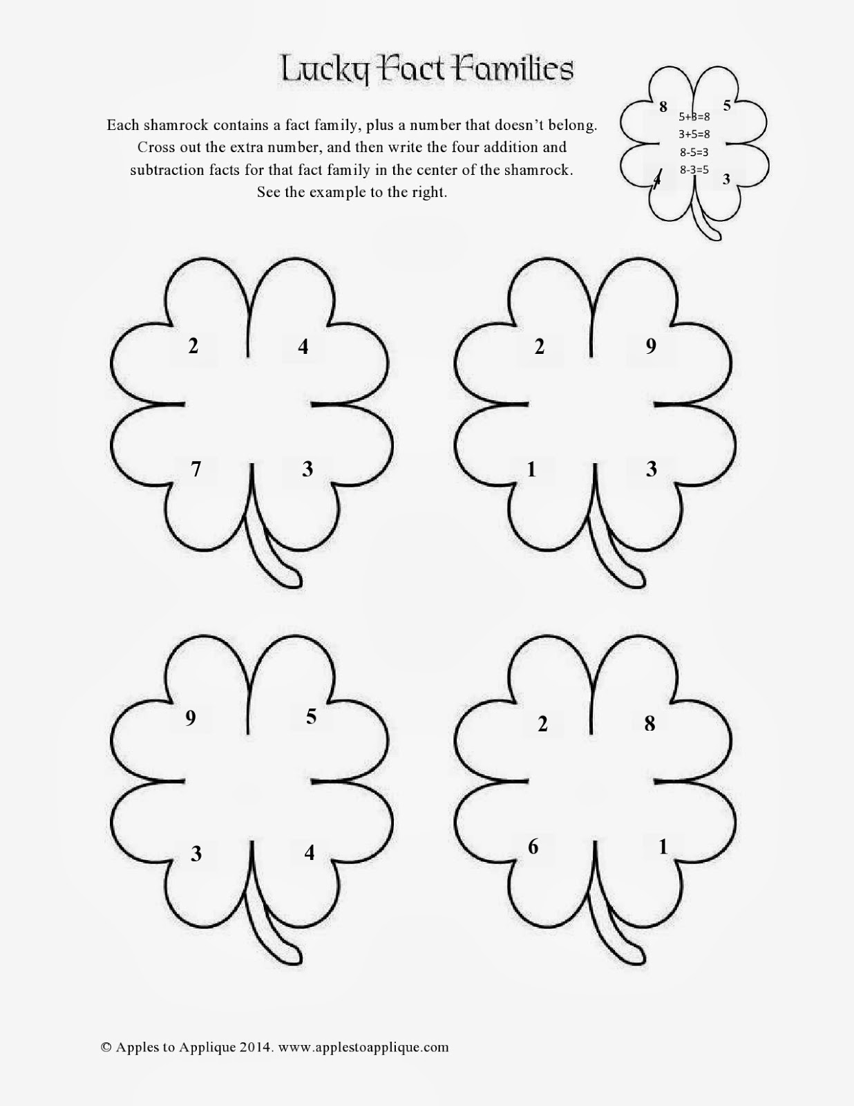 Apples to Applique: St. Patrick's Day Math Printables