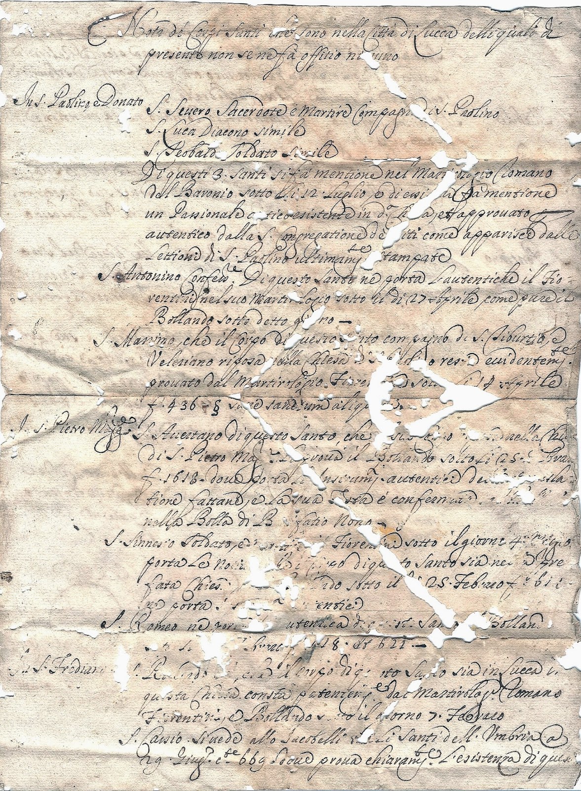 Ricordi: NOTA DE CORPI SANTI CHE SONO NELLA CITTA' DI LUCCA DELLI QUALI ... Ricordi: NOTA DE CORPI SANTI CHE SONO NELLA CITTA' DI LUCCA DELLI QUALI ...
