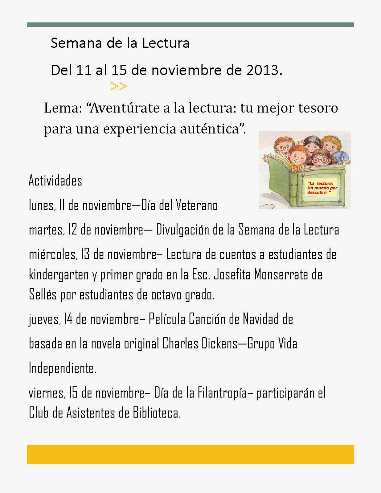 Semana de la Lectura | Escuela Mariano Feliú Balseiro Biblioteca Escolar