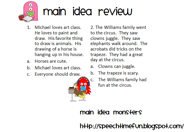 Main Idea Monsters - Speech Time Fun: Speech and Language Activities