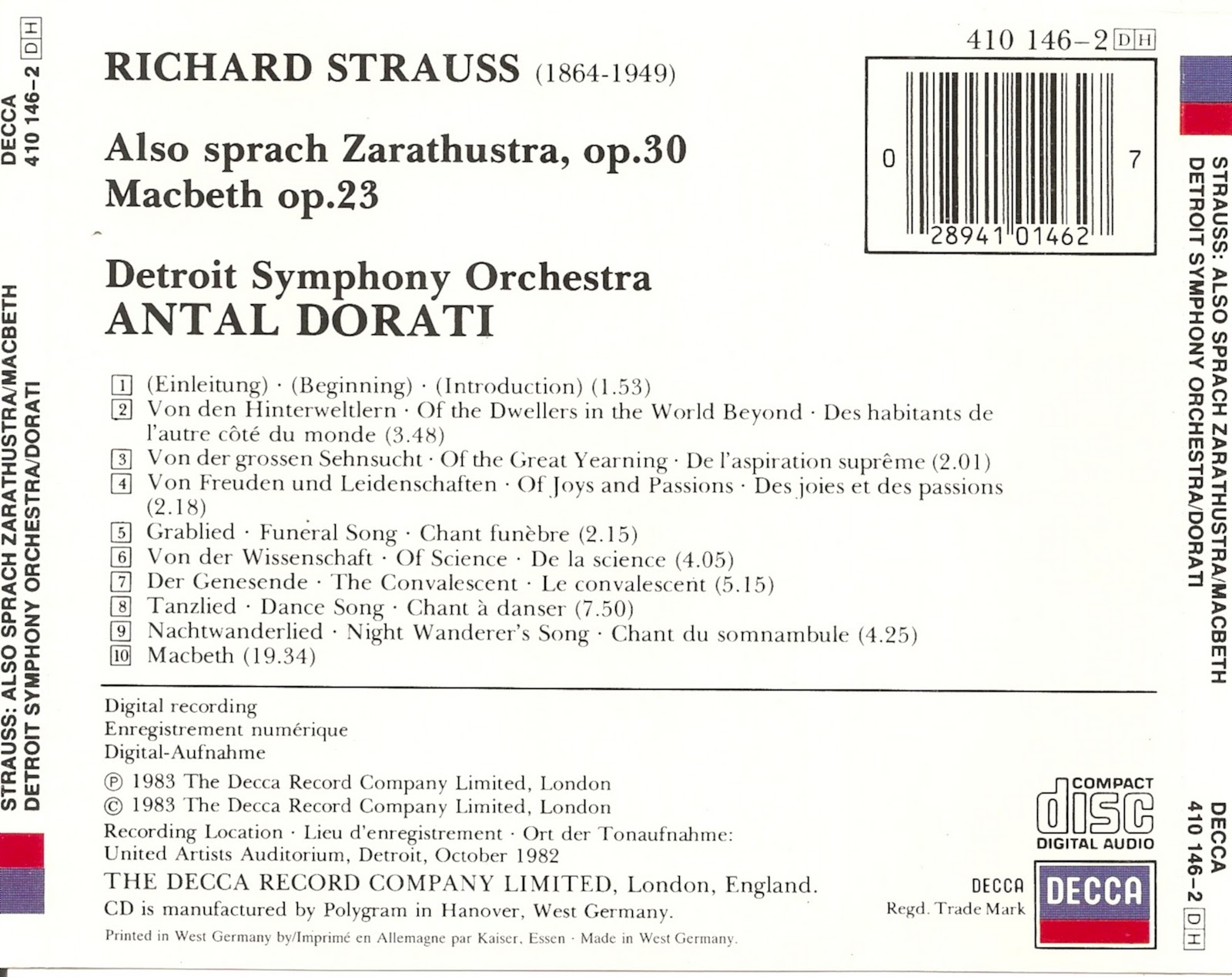The First Pressing CD Collection: Richard Strauss - Also sprach Zarathustra The First Pressing CD Collection: Richard Strauss - Also sprach Zarathustra