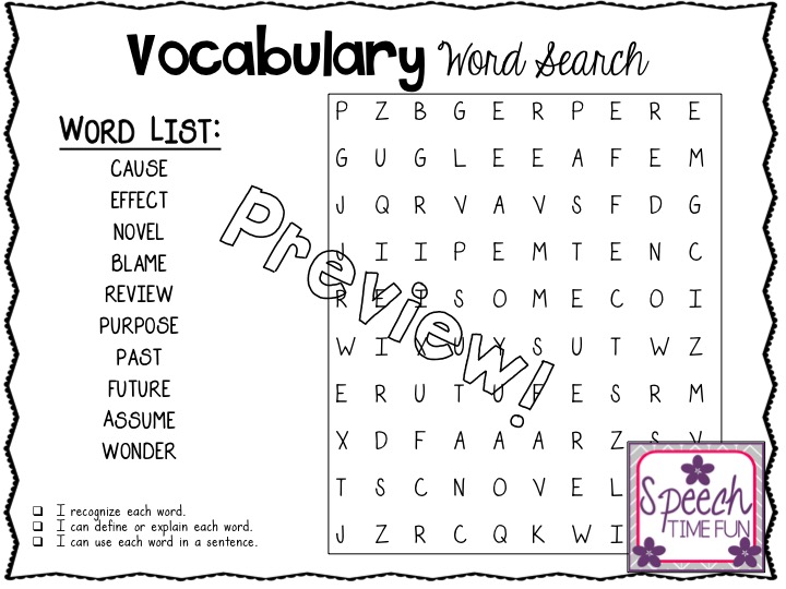 Articulation Word Search (Using Tier 2 Vocabulary) - Speech Time Fun ...