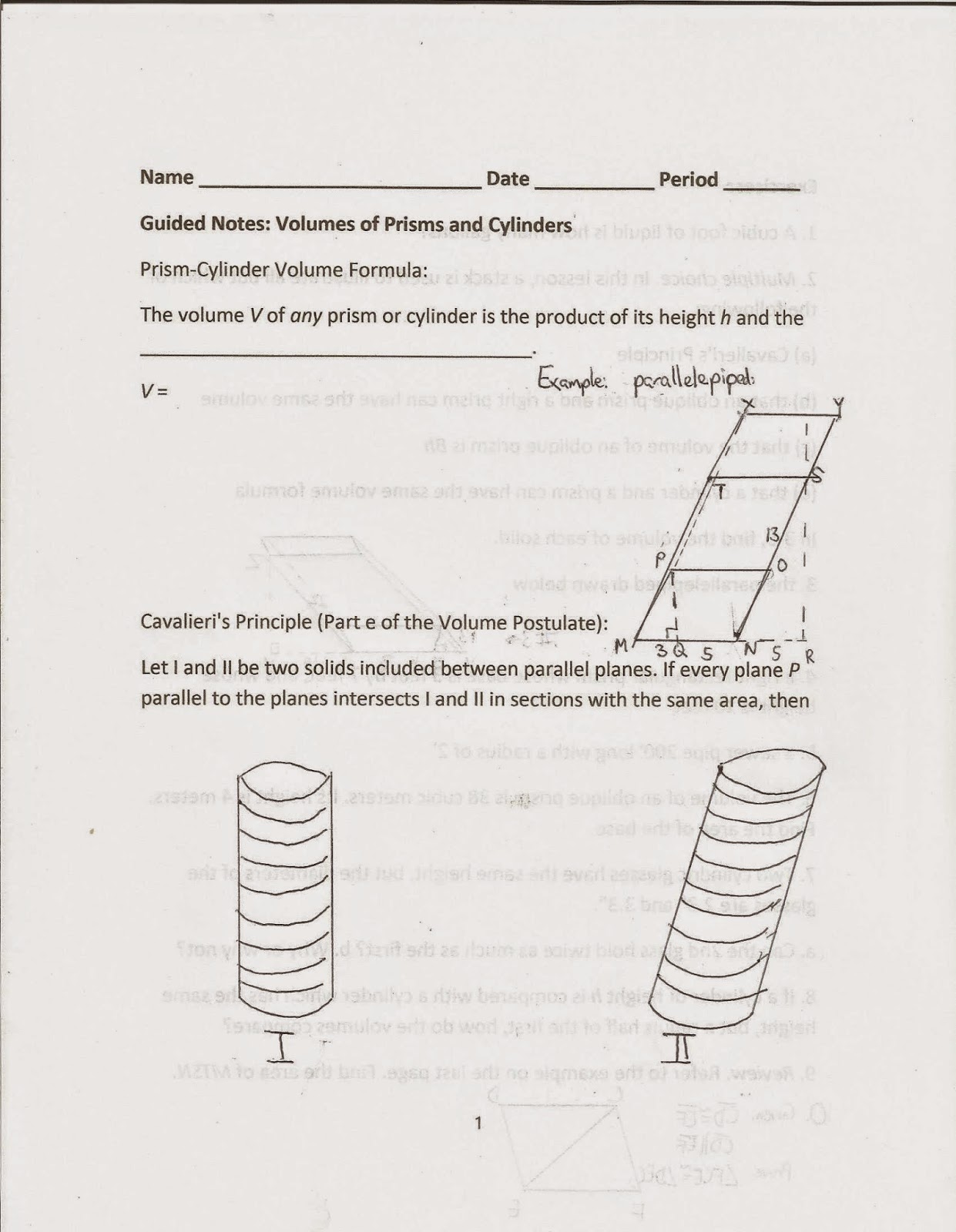 Geometry, Common Core Style: Section 10-5: Volumes of Prisms and ...