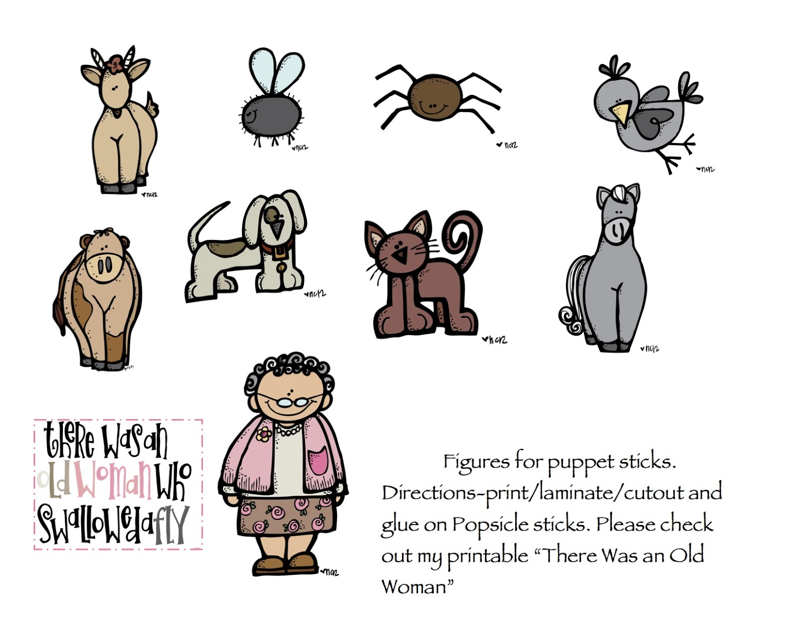 Preschool Printables: Free "There Was an Old Woman" puppet sticks ...
