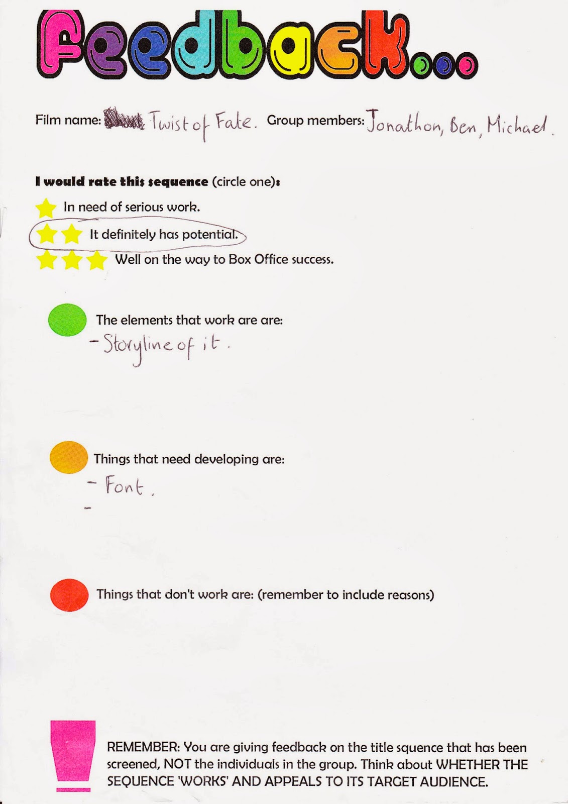 My Media Blog Feedback Sheets my-media-blog-feedback-sheets