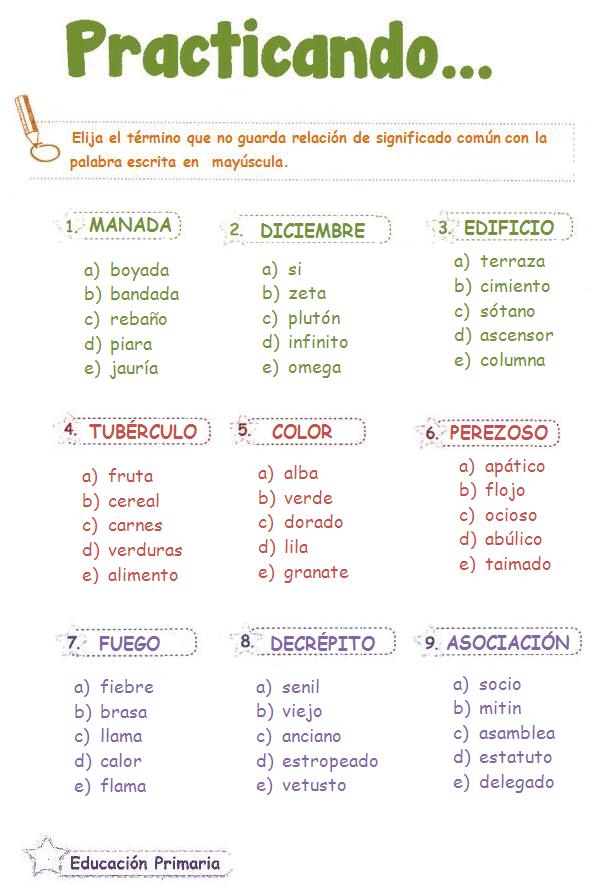 Razonamiento Verbal: Término Excluido para niños 2º Razonamiento Verbal: Término Excluido para niños 2º