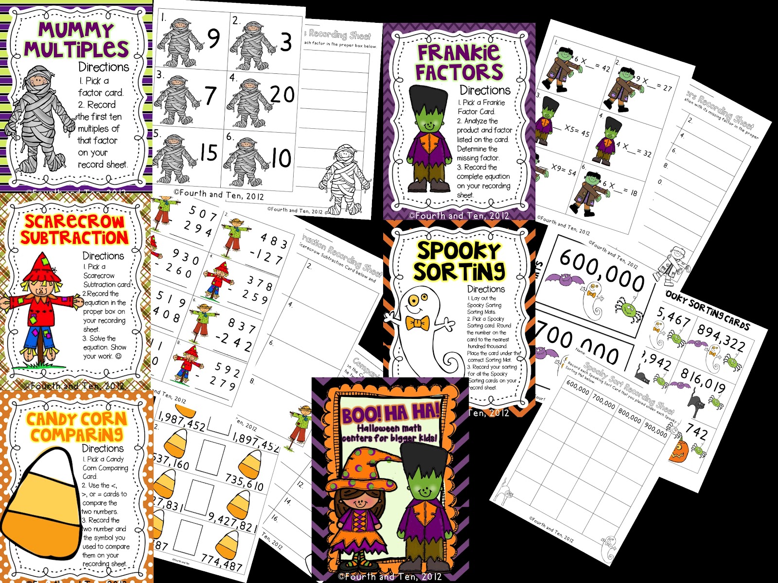 Fourth and Ten: Boo Ha Ha {Halloween Math Centers for Older Kids}
