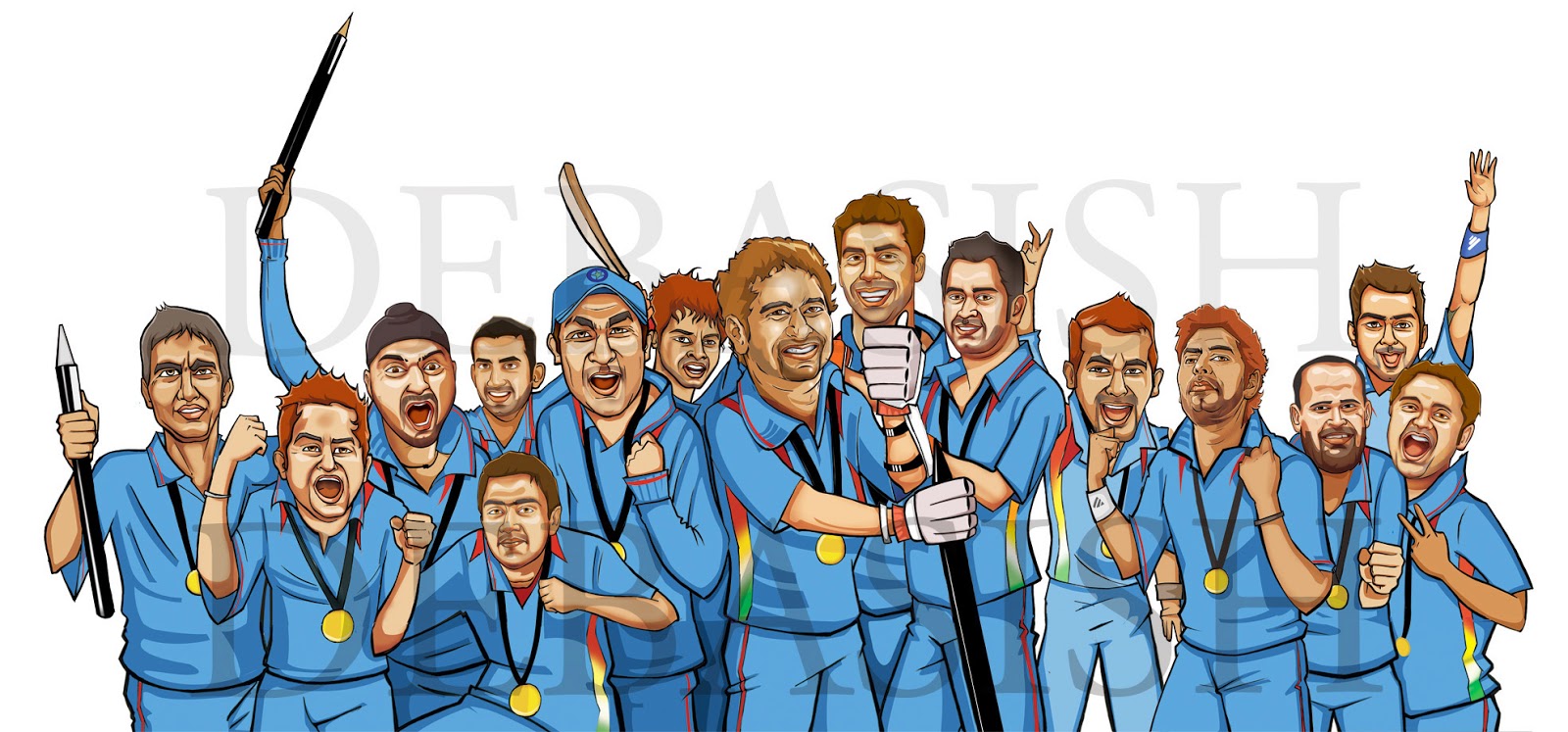 DEBASISH SARMA Indian Cricket Team Illustration debasish-sarma-indian-cricket-team-illustration