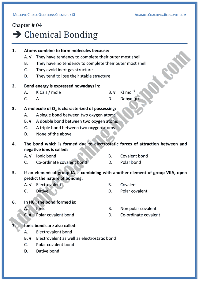 Adamjee Coaching XI Chemistry MCQs Chemical Bonding adamjee-coaching-xi-chemistry-mcqs-chemical-bonding