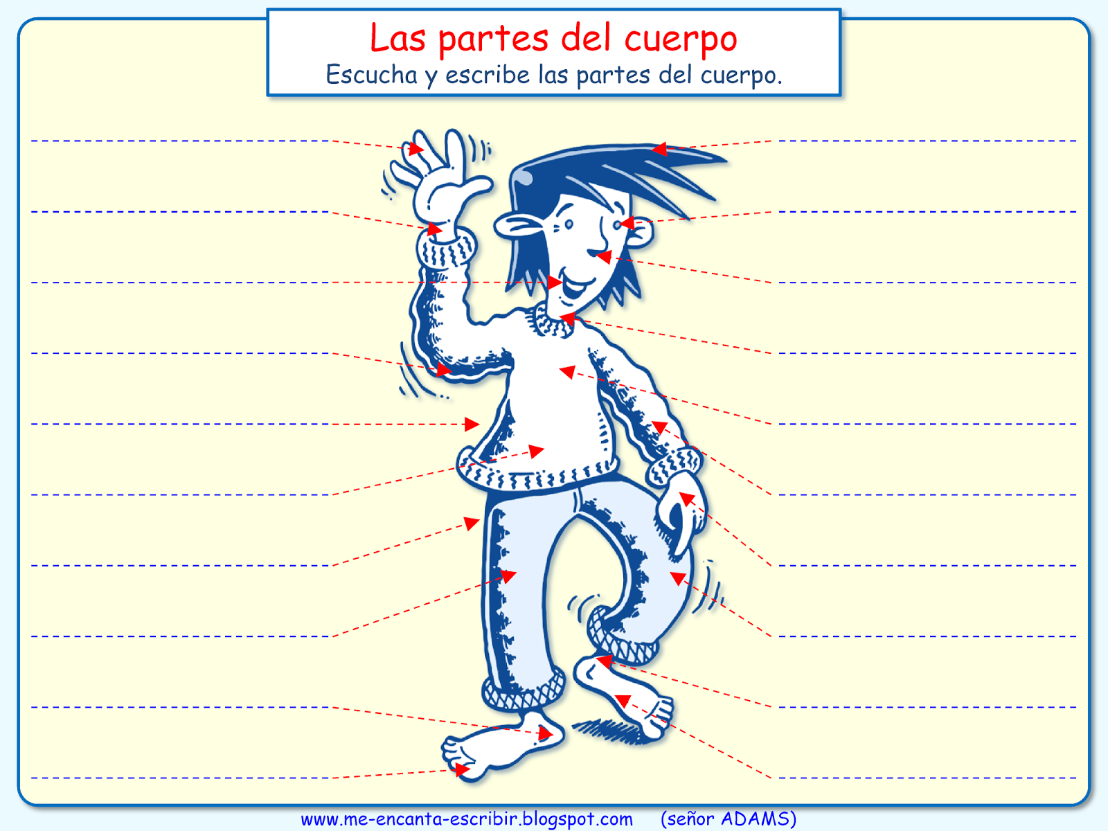 Me encanta escribir en español: Las partes del cuerpo (dictado)