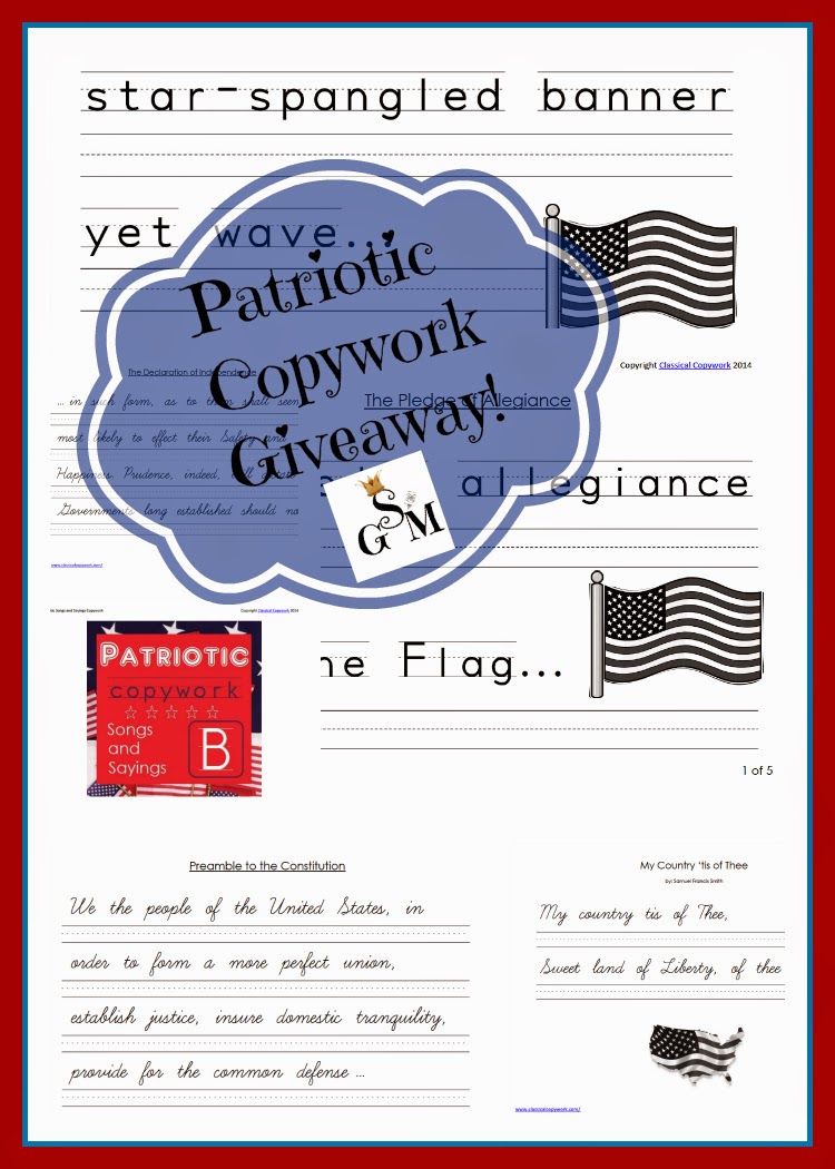 Solagratiamom: Patriotic Copywork- "4 Pack" Giveaway!