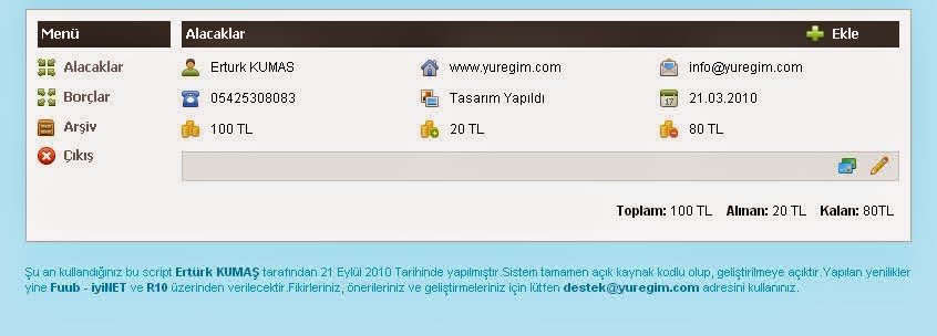 PHP Hesap Takip Scripti - Script Hocasi