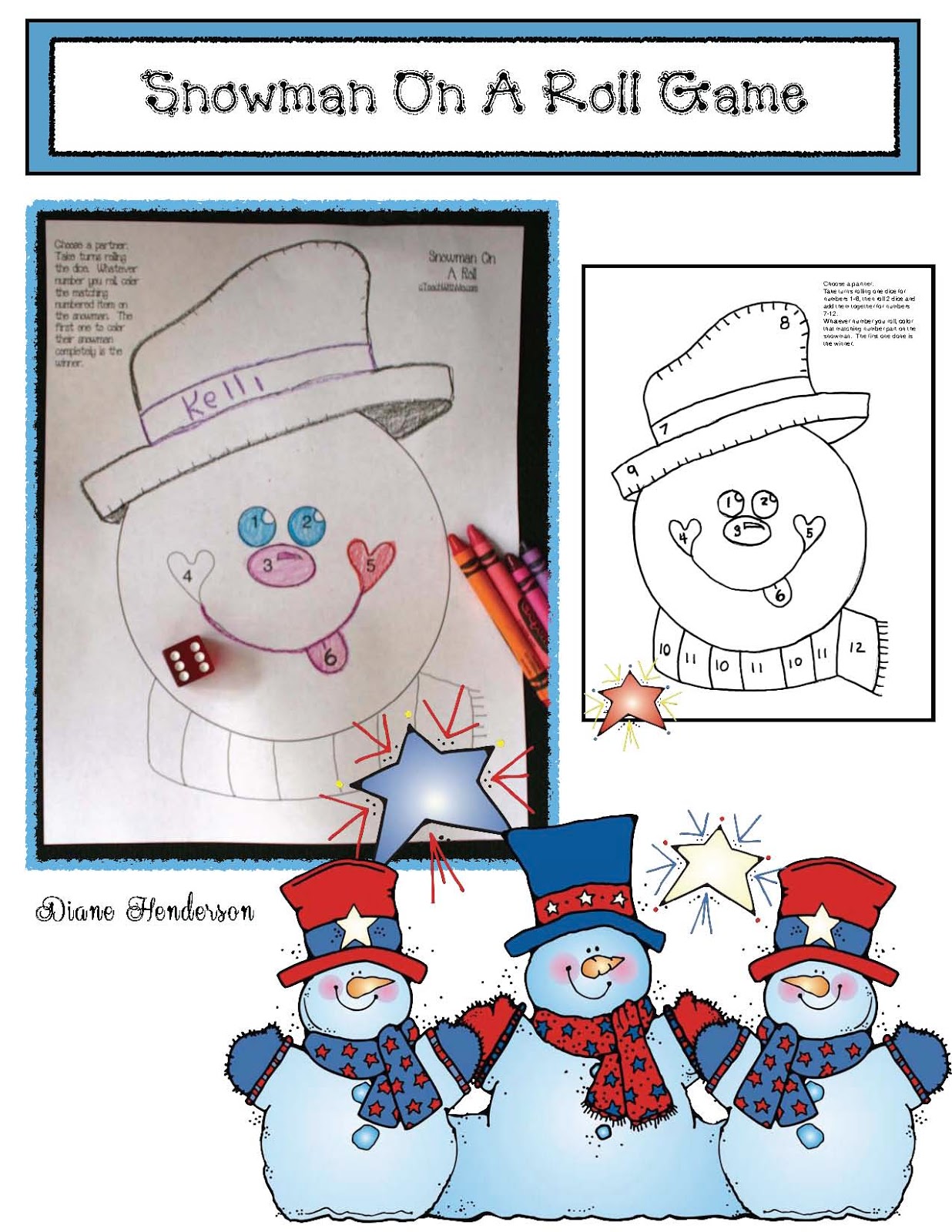 Snowman on a Roll Dice Game Math Center - Classroom Freebies
