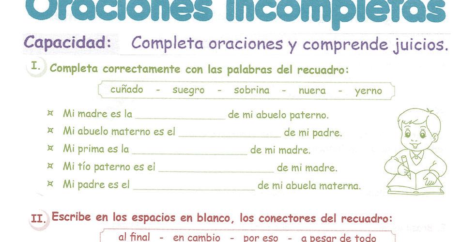 Oraciones Incompletas para niños 3° Grado Primaria | Razonamiento Verbal